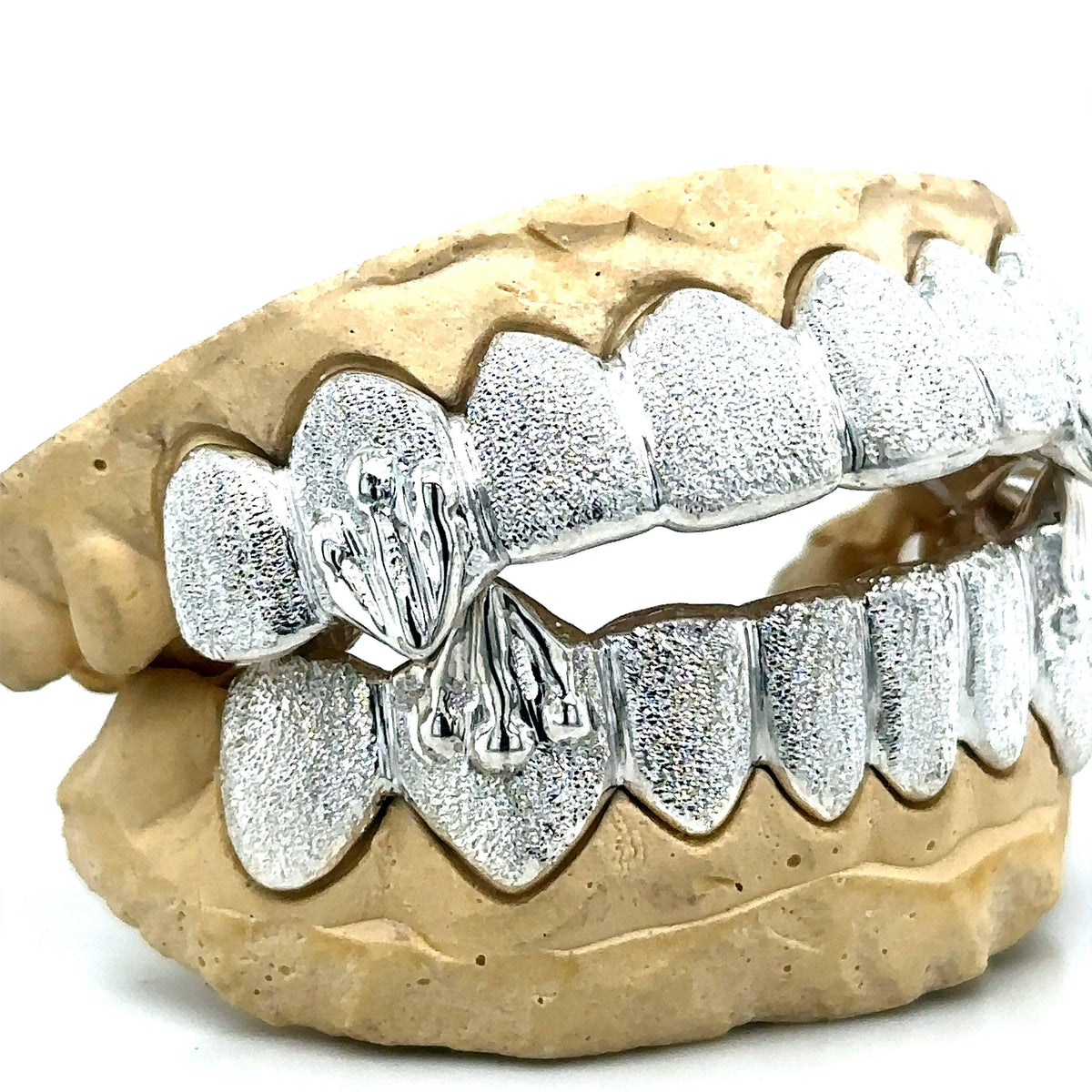 16pc Silver Diamond Dust Drip Fang Grillz | Seattle Gold Grillz