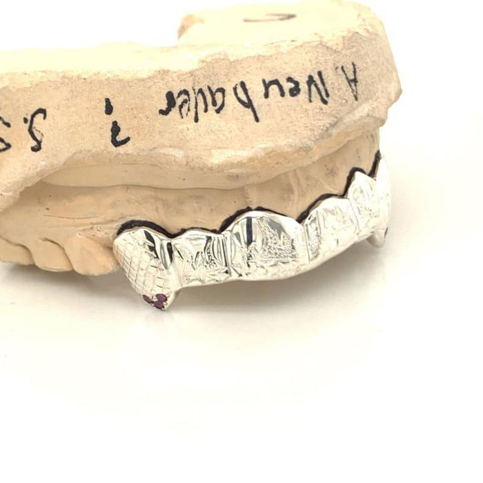 6pc Silver Smokey Flame Ruby Tipped Grillz | Seattle Gold Grillz
