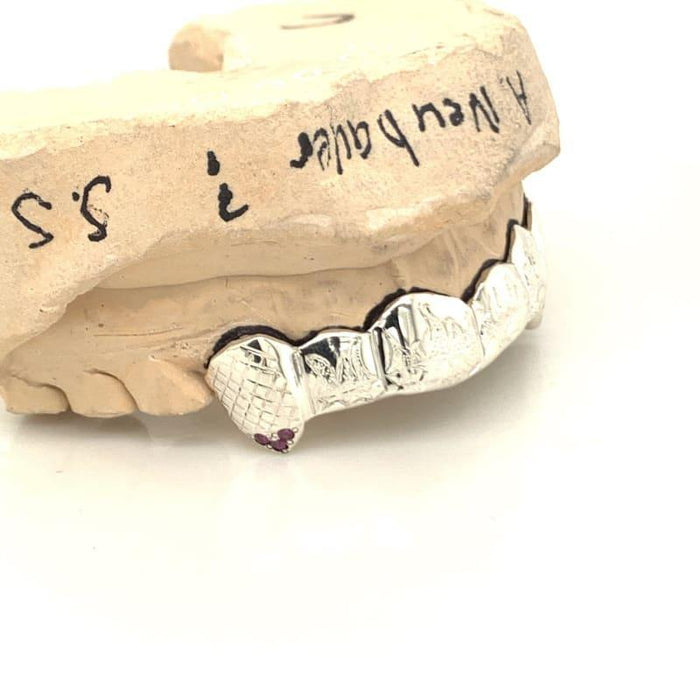 6pc Silver Smokey Flame Ruby Tipped Grillz | Seattle Gold Grillz